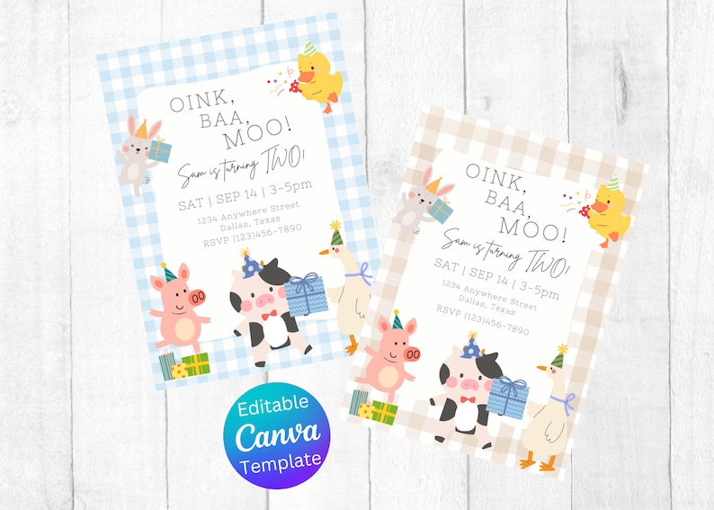 Editable Oink, Baa, Moo! Birthday Invitation - Etsy