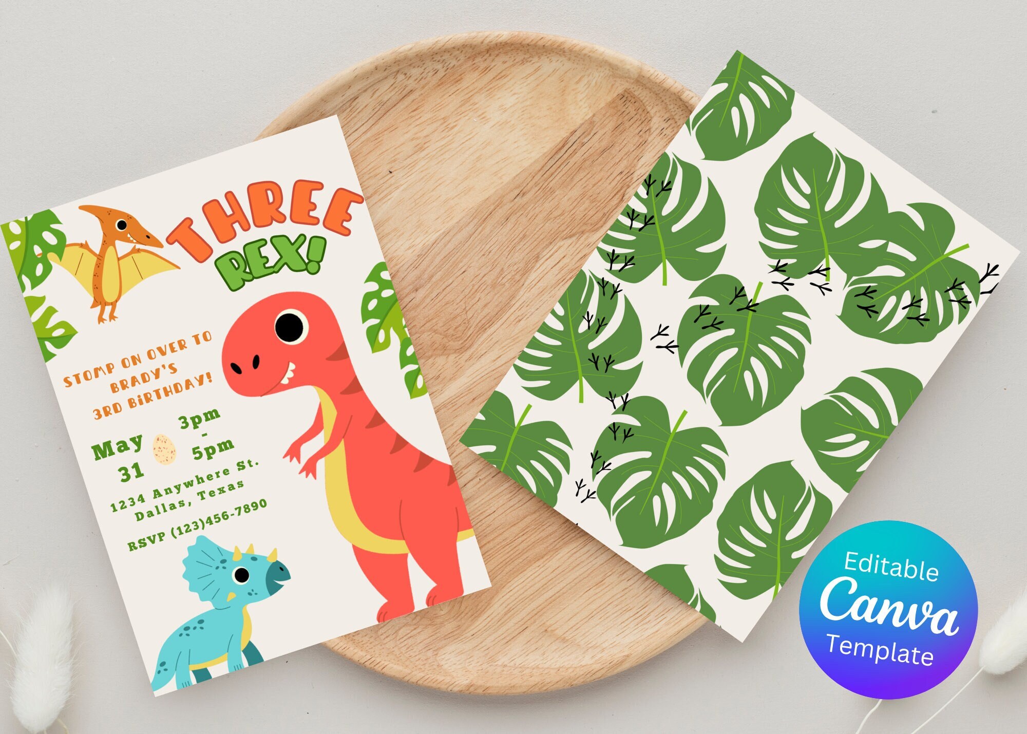 Editable Three Rex Birthday Invitation - Etsy