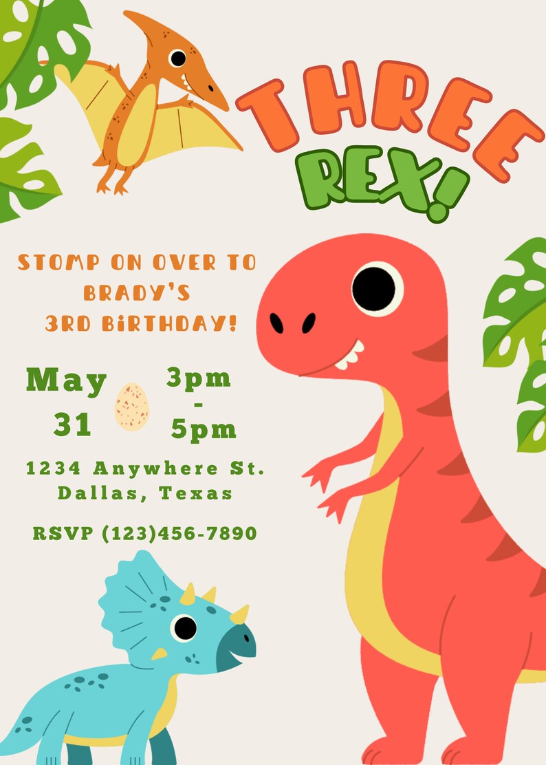 Editable Three Rex Birthday Invitation - Etsy