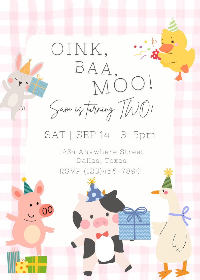 Editable Oink, Baa, Moo! Birthday Invitation - Etsy