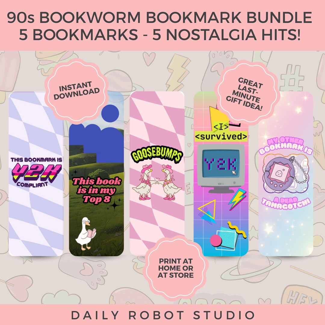 90s Y2K Nostalgia Bookmark Bundle | Funny Printable Bookmarks | Retro ...