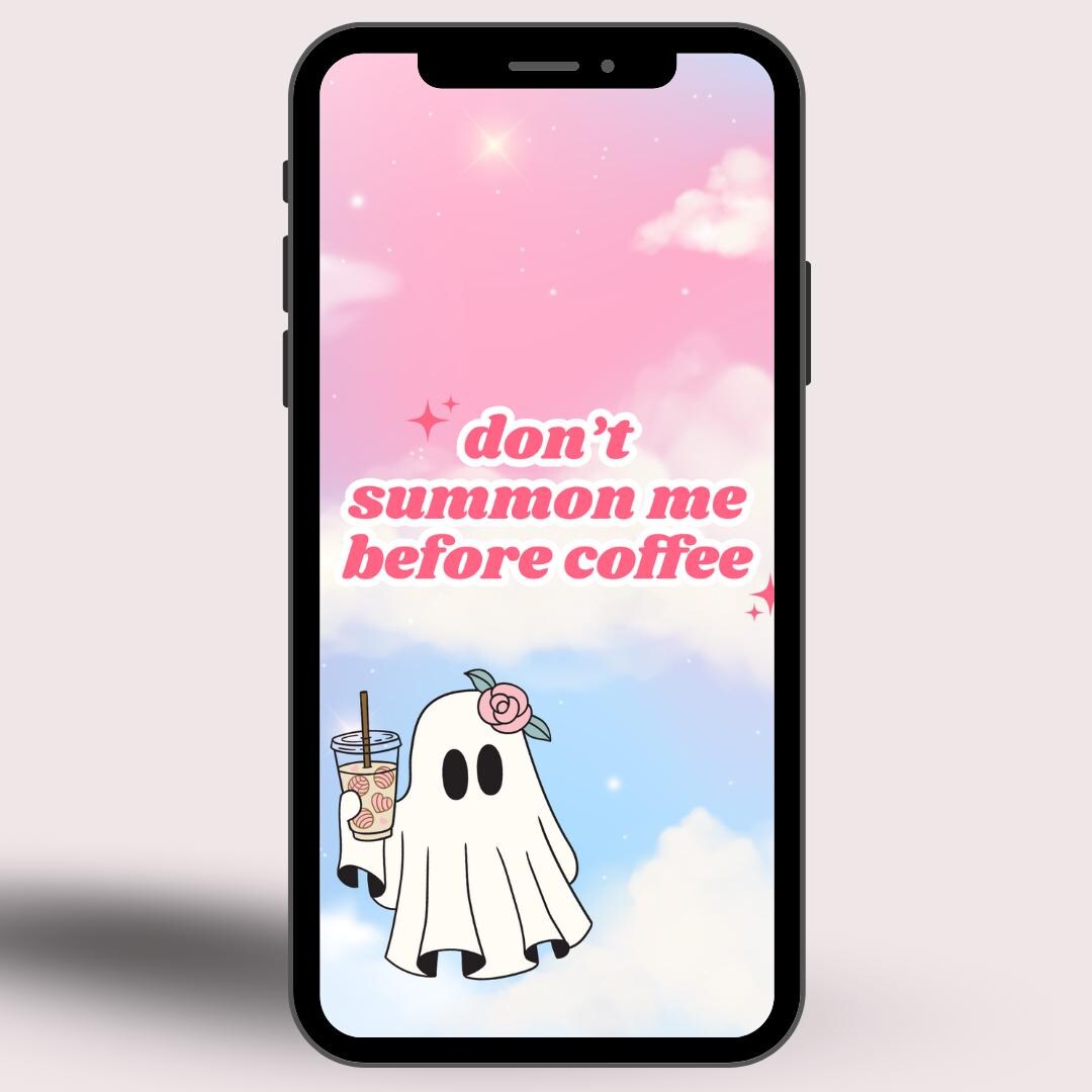 Don’t Summon Me Before Coffee Phone Wallpaper – Cute Ghost With Iced ...
