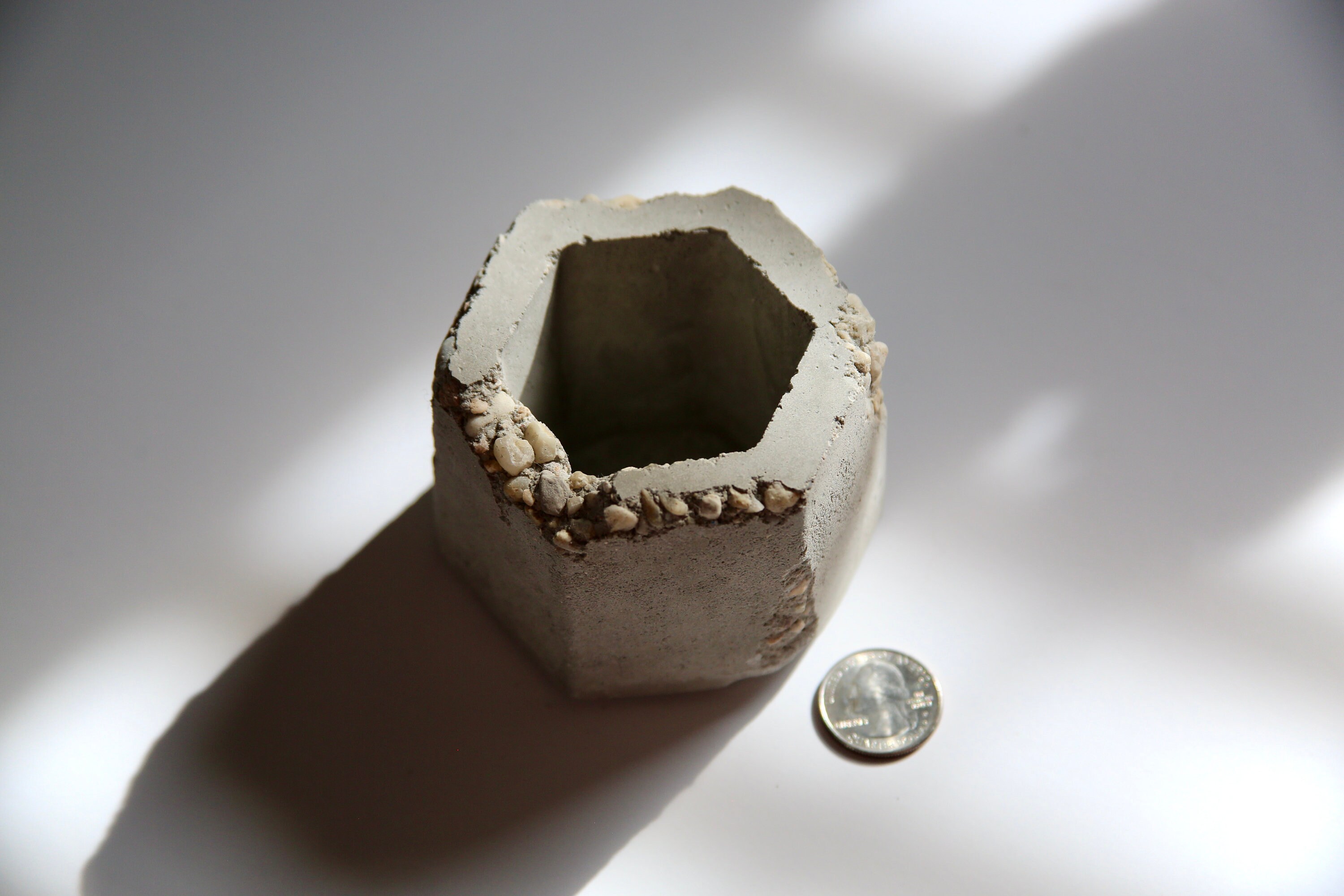 Concrete Hexagon Gray Plant Pot With Visible Aggregate Home Decor, Gift ...