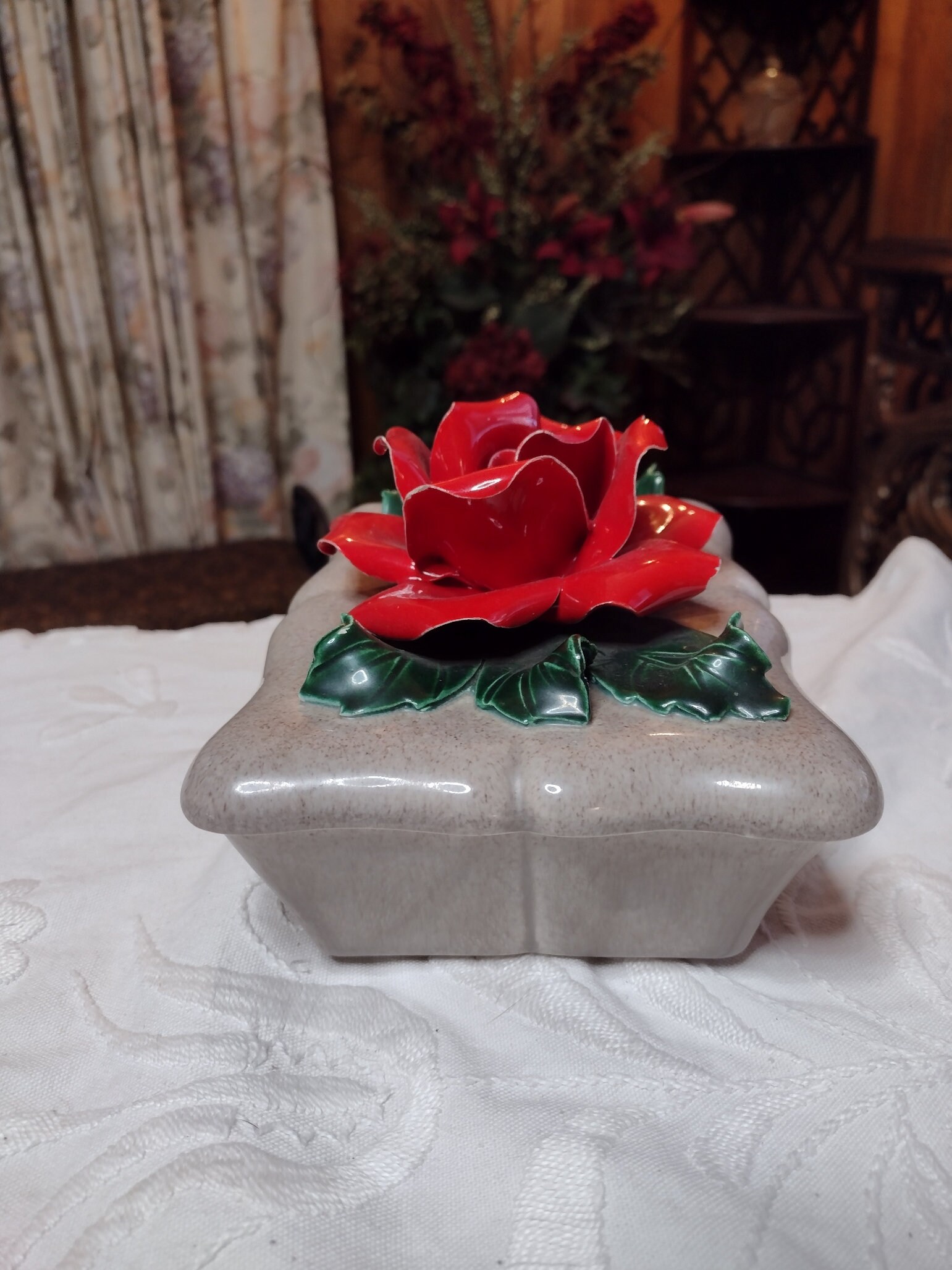 Vintage Ceramic Trinket Box With Rose in Bloom on Lid - Etsy