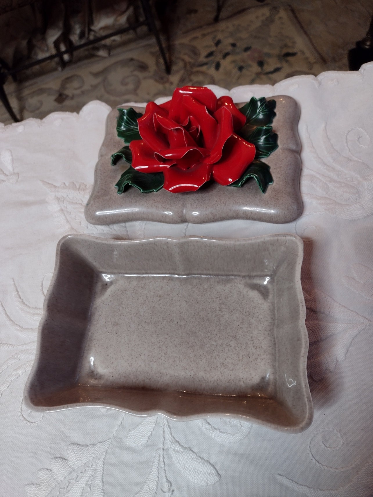 Vintage Ceramic Trinket Box With Rose in Bloom on Lid - Etsy