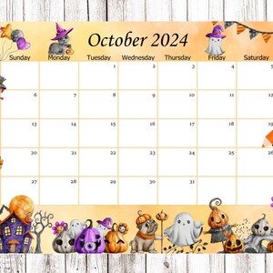 EDITABLE October 2024 Calendar, Cute Halloween Planner, Kids School ...