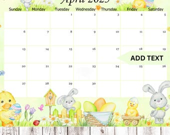 EDITABLE April 2025 Calendar, Cute Easter Day Planner, Kids School ...