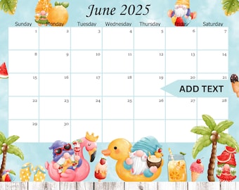 EDITABLE June 2025 Calendar, Summer Planner With Sweets, Monthly Kids ...
