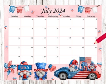 EDITABLE July 2024 Calendar, 4th of July Planner, Monthly Kids School ...