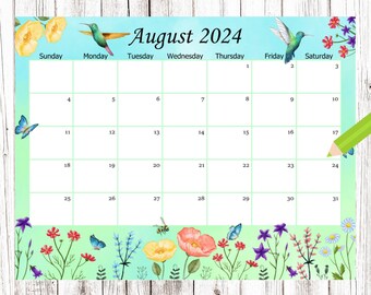 Buy Editable Fillable August 2024 Calendar for Joyful Summer at the ...