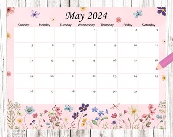 EDITABLE May 2024 Calendar, Fillable Spring Planner, Monthly Schedule ...