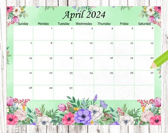 EDITABLE April 2024 Calendar, Fillable Spring Planner, Monthly Schedule ...