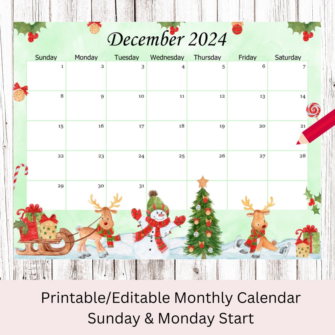 EDITABLE December 2024 Calendar, Christmas Planner With Reindeer, Kids ...
