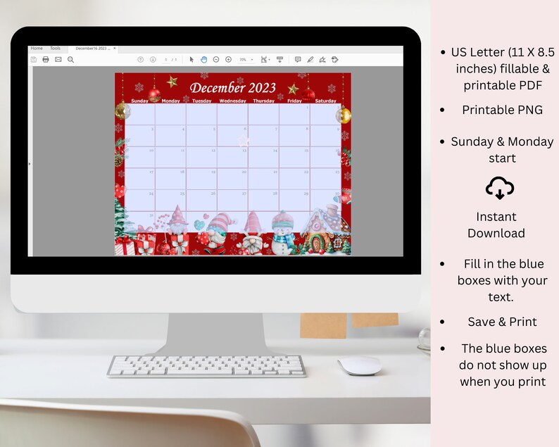 EDITABLE December 2023 Calendar, Christmas Planner With Gnomes, Kids ...