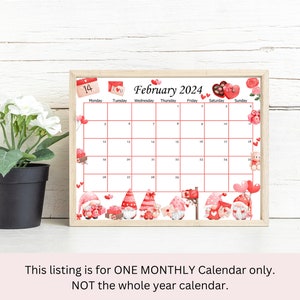 EDITABLE February 2024 Calendar, Cute Valentine Gnomes Planner, Kids ...