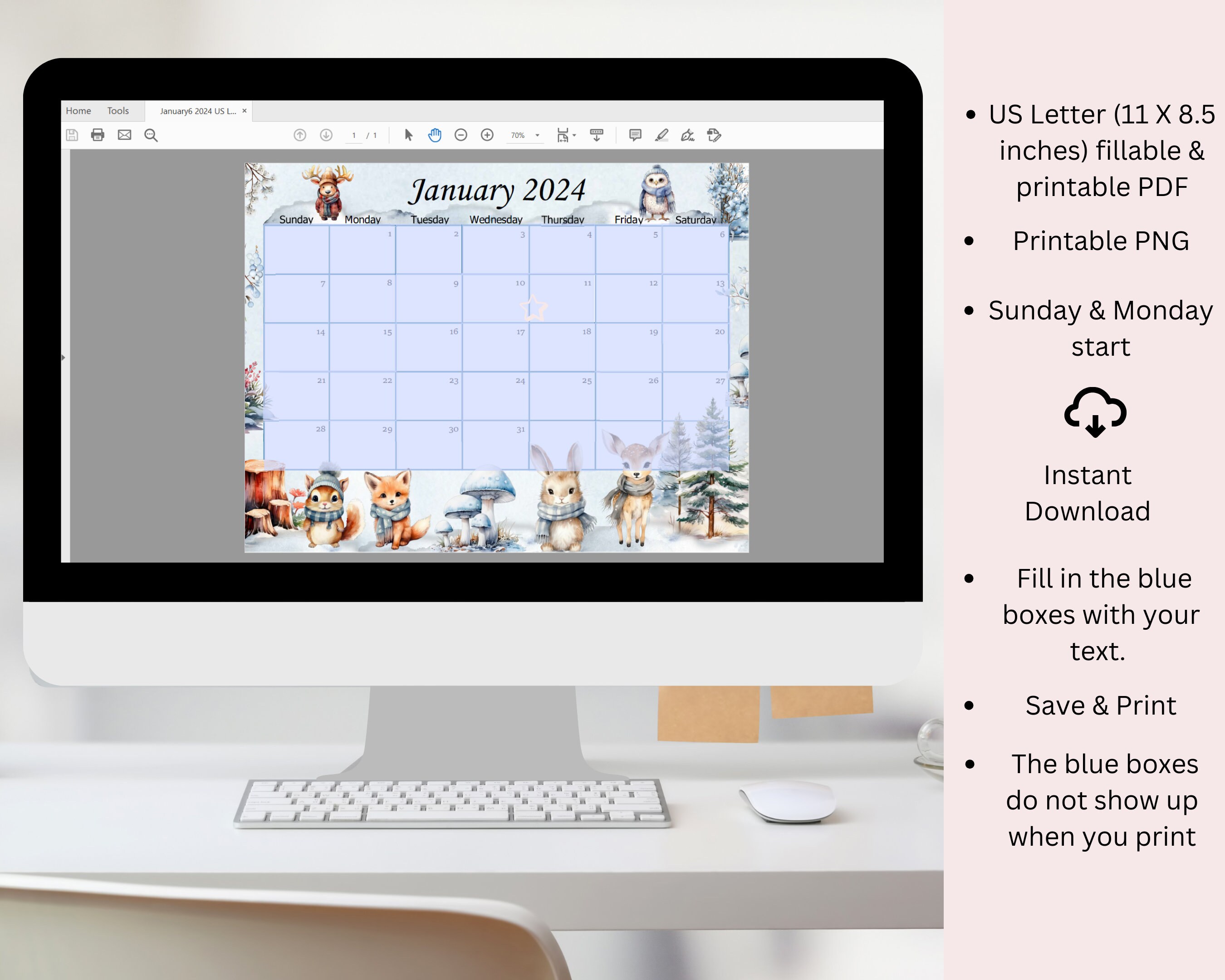 EDITABLE January 2024 Calendar, New Year Planner, Printable Monthly ...