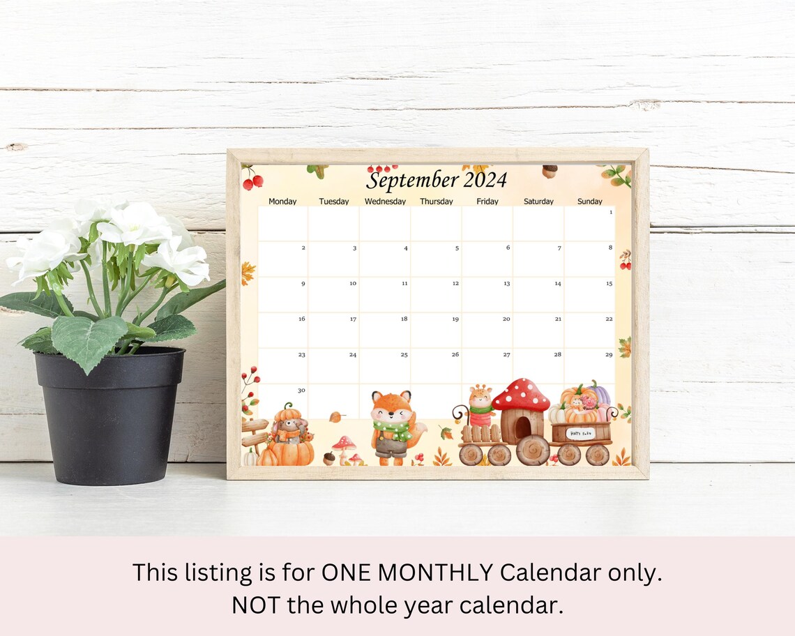 EDITABLE September 2024 Calendar, Cute Autumn Planner, Monthly Kids ...