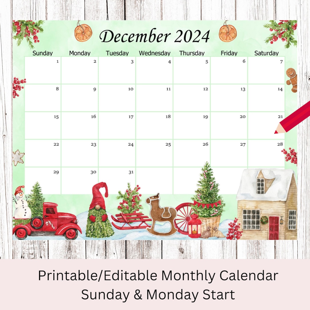 EDITABLE December 2024 Calendar, Christmas Planner With Gnome, Kids ...