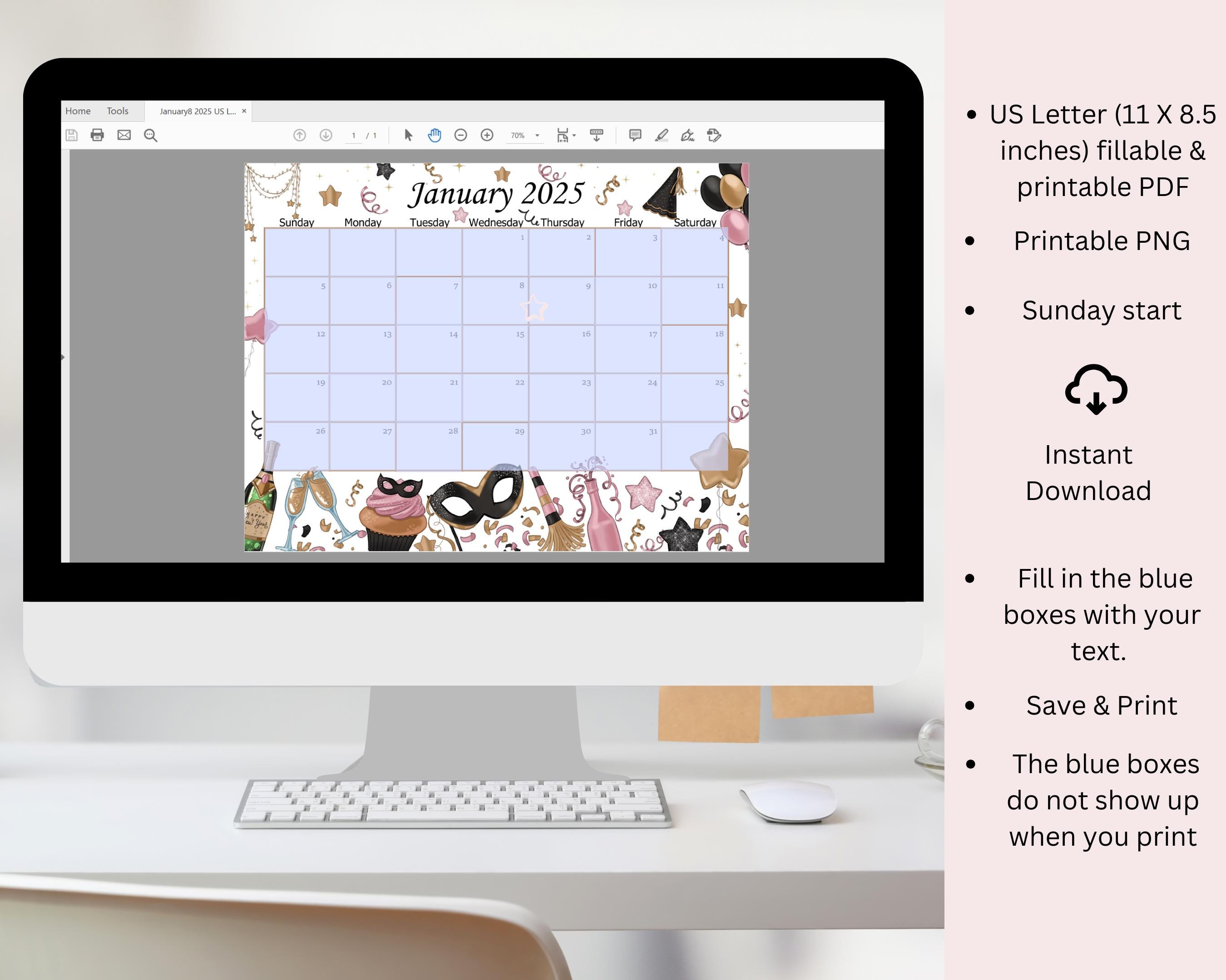 EDITABLE January 2025 Calendar, New Year Planner, Printable Monthly ...