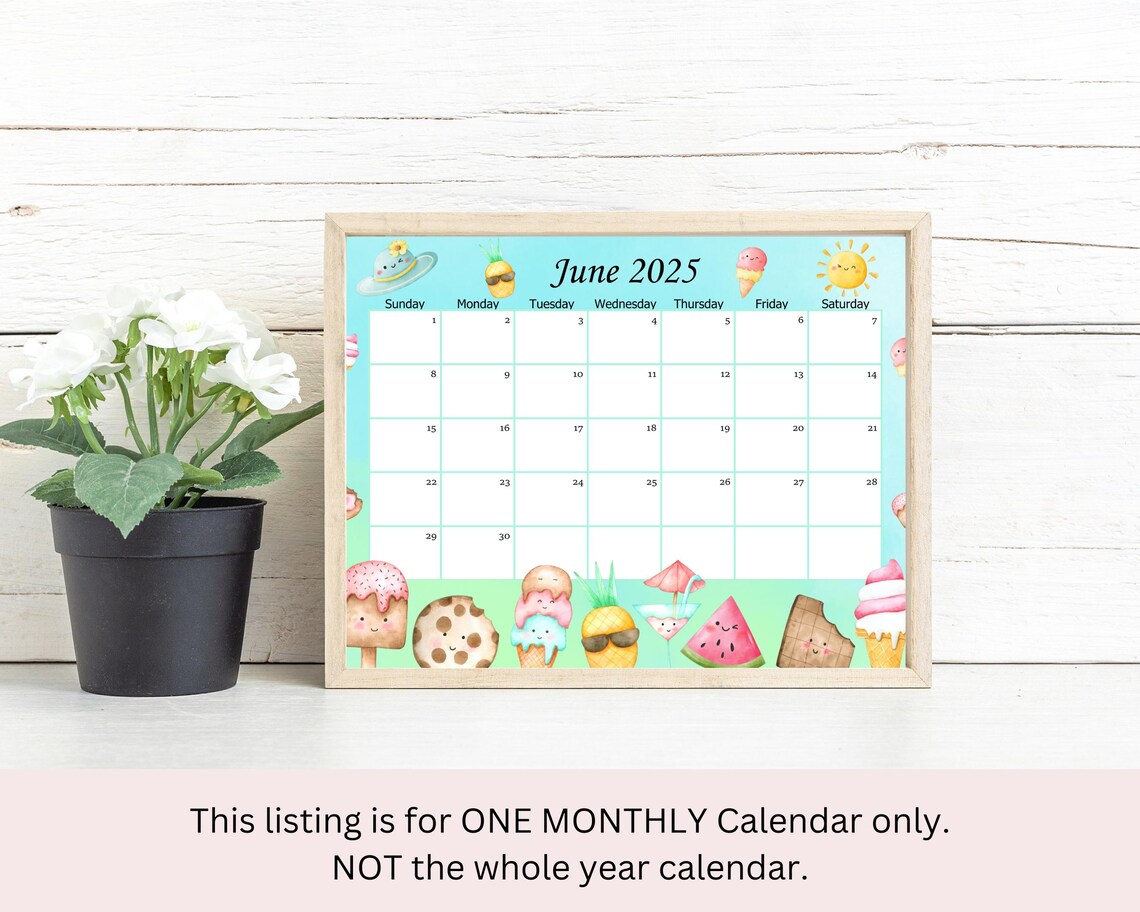 EDITABLE June 2025 Calendar, Summer Planner With Sweets, Monthly Kids ...
