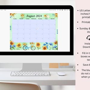EDITABLE August 2024 Calendar, Sunflowers Planner, Monthly Kids School ...