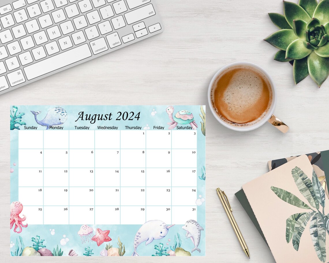 EDITABLE August 2024 Calendar, Cute Summer Planner, Monthly Kids School ...