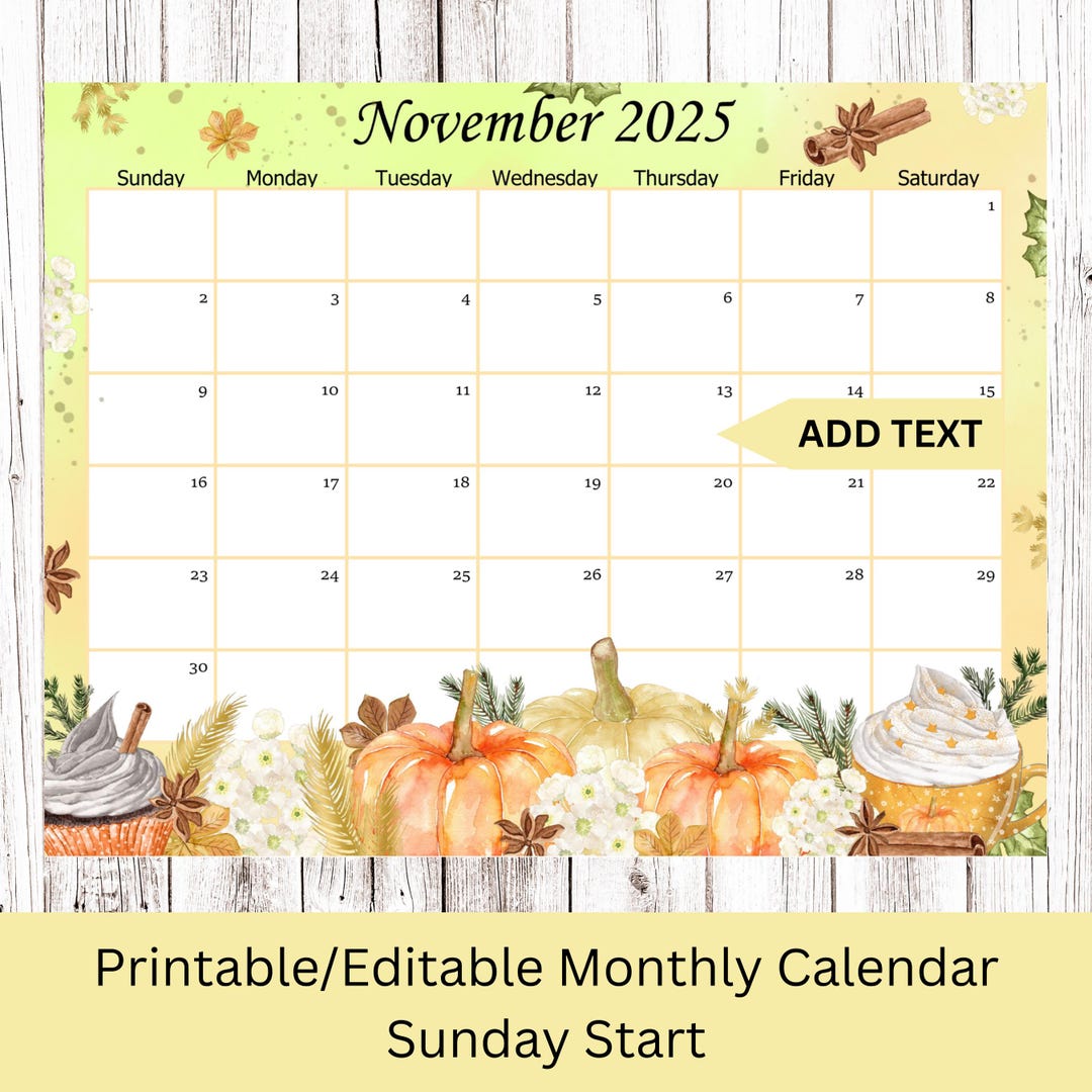 Calendario editable de noviembre de 2025: Planificador de Acción de ...