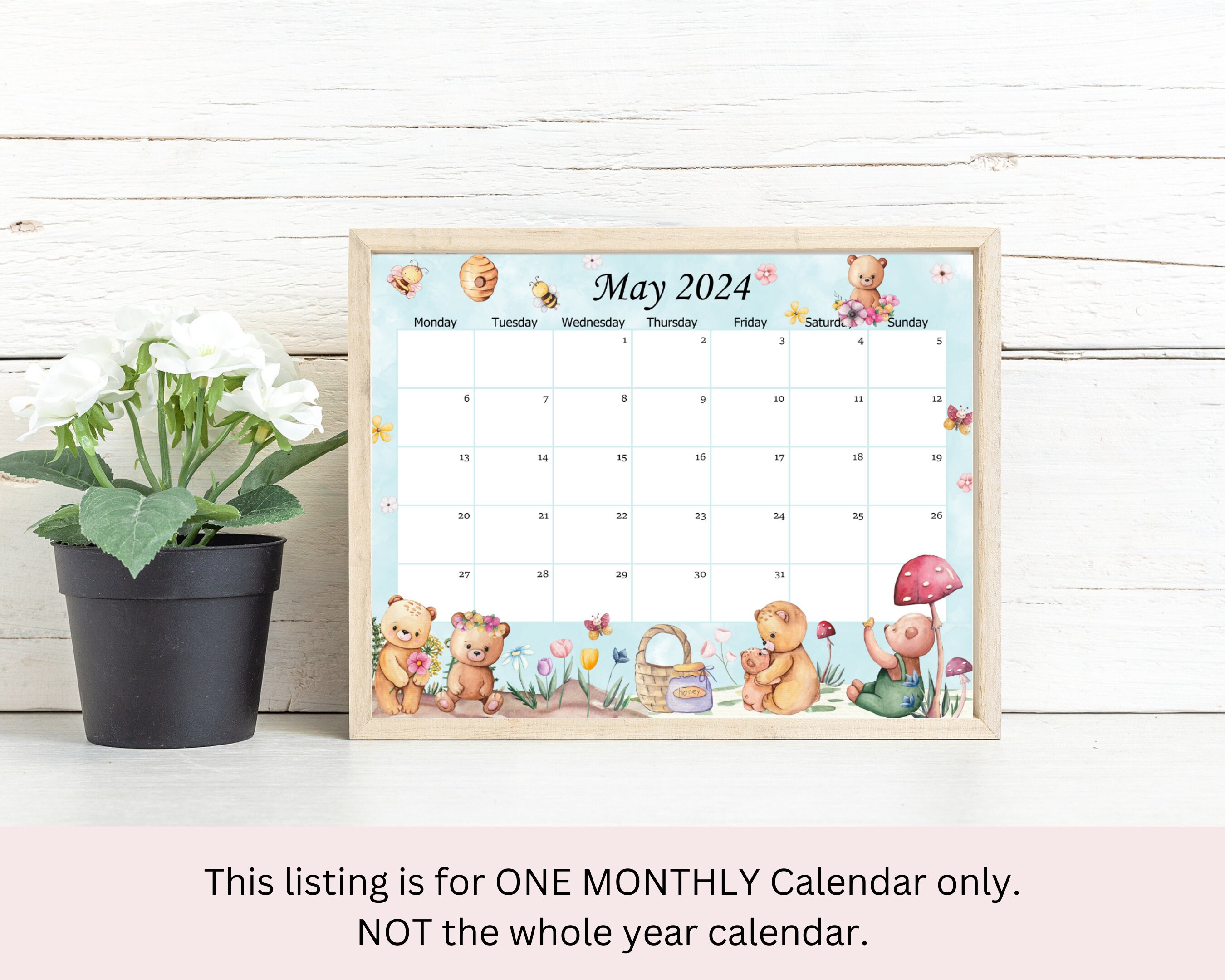 EDITABLE May 2024 Calendar, Cute Spring Planner, Monthly Kids School ...