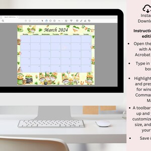 EDITABLE March 2024 Calendar, St. Patrick's Day Gnome Planner, Kids ...