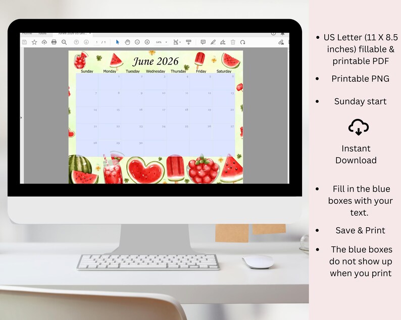 Editable June 2026 Calendar, Summer Planner, School/office/work/home ...