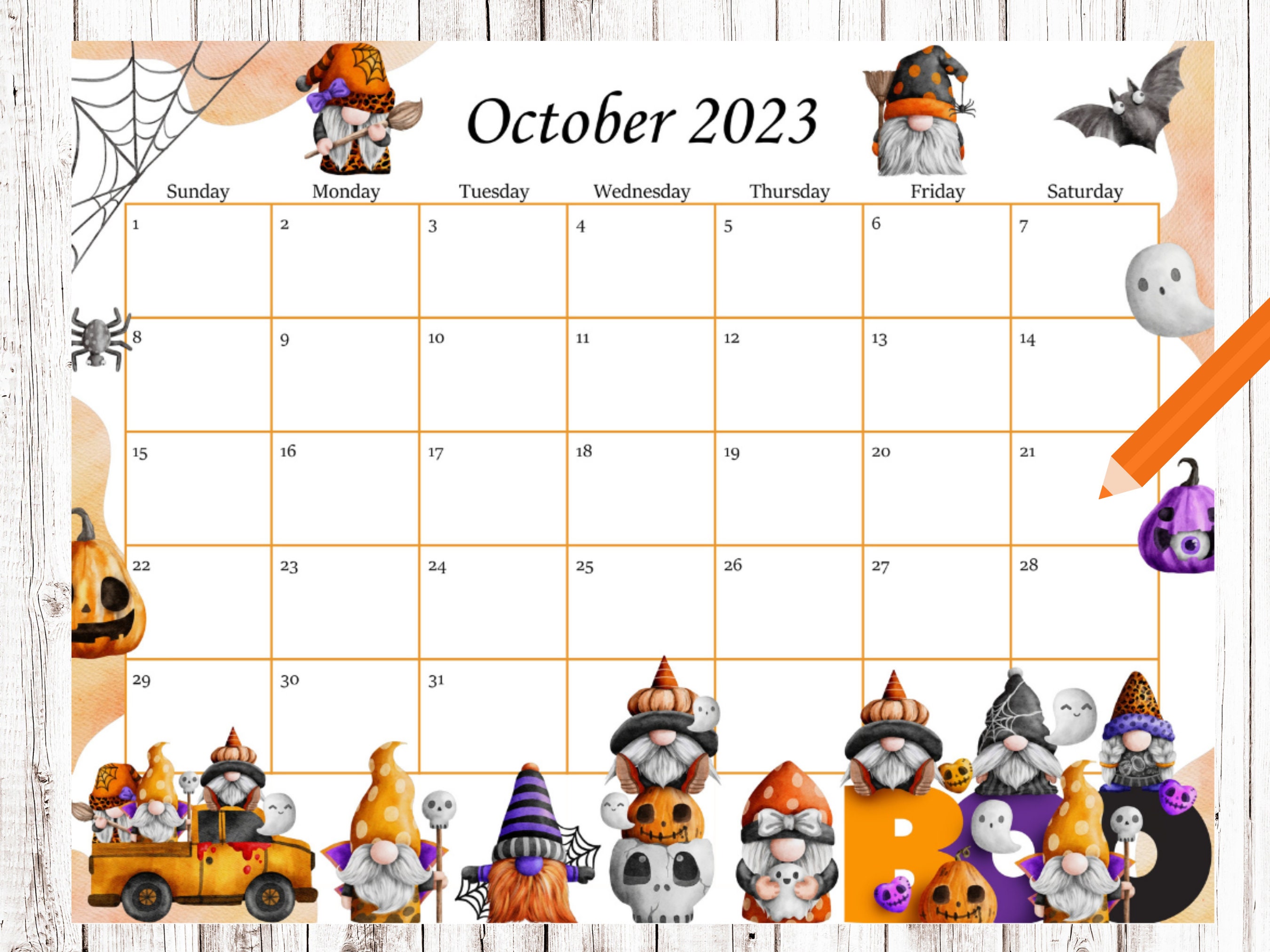 EDITABLE October 2023 Calendar, Cute Halloween 2023 Planner, Kids ...