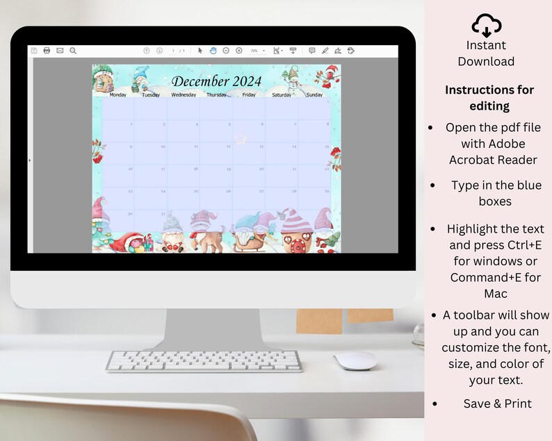 EDITABLE December 2024 Calendar, Christmas Planner, Kids School ...