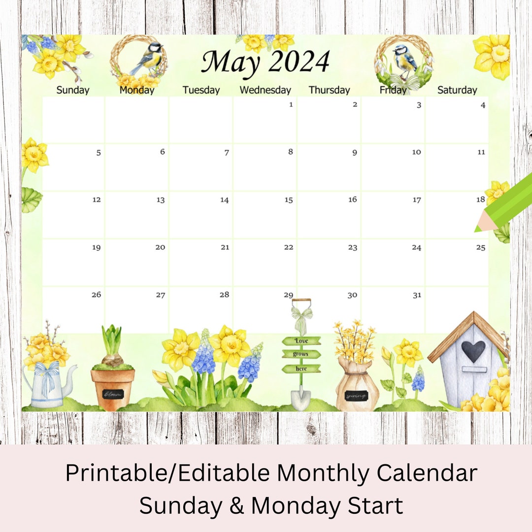 EDITABLE May 2024 Calendar, Beautiful Spring Planner, Monthly Kids ...