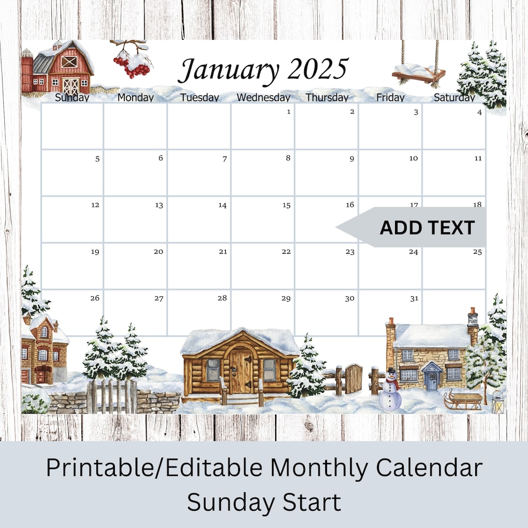 EDITABLE January 2025 Calendar, New Year Planner, Printable Monthly ...