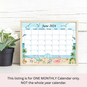 EDITABLE June 2024 Calendar, Summer Beach Planner, Monthly Kids School ...