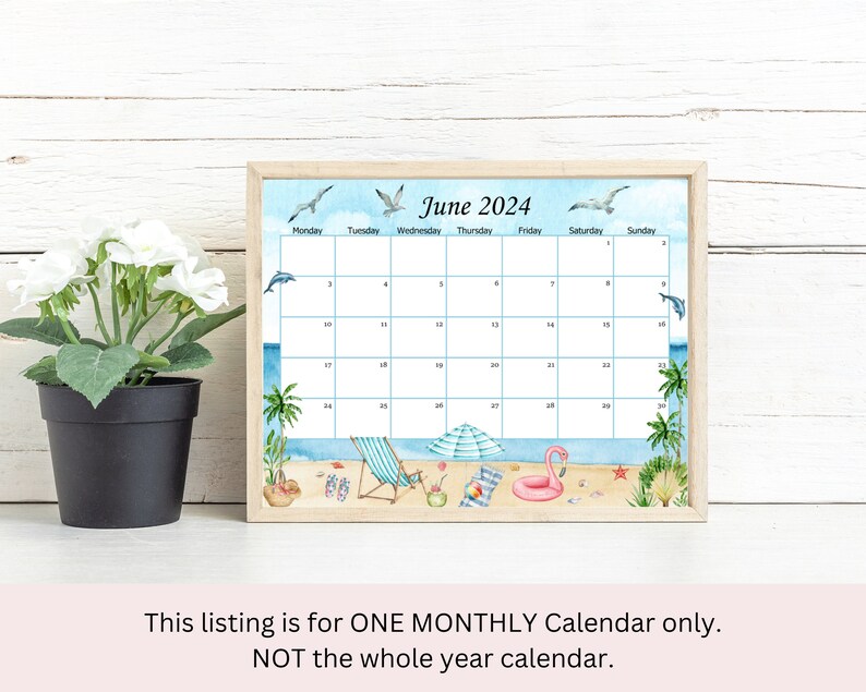 EDITABLE June 2024 Calendar, Summer Beach Planner, Monthly Kids School ...