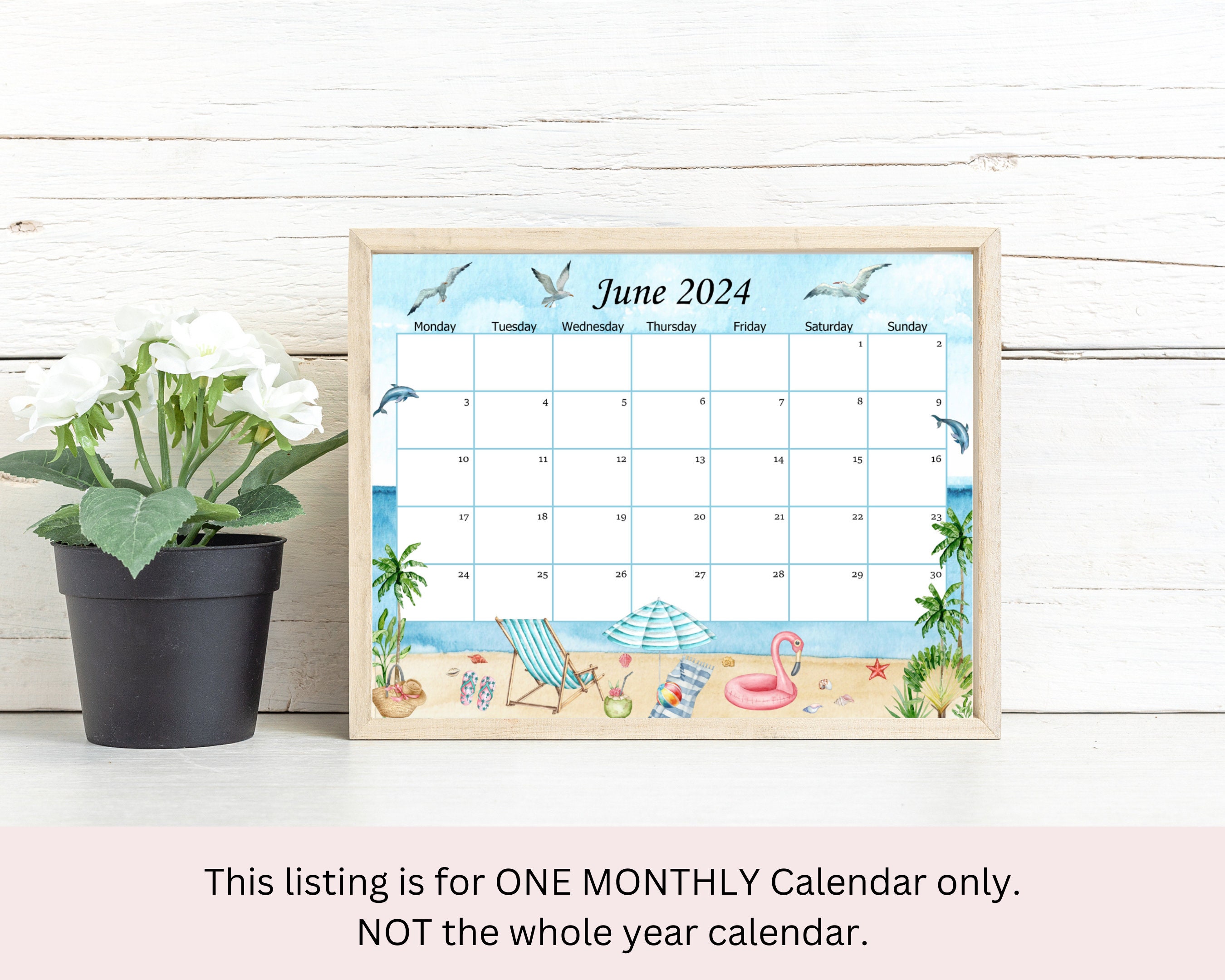 EDITABLE June 2024 Calendar, Summer Beach Planner, Monthly Kids School ...