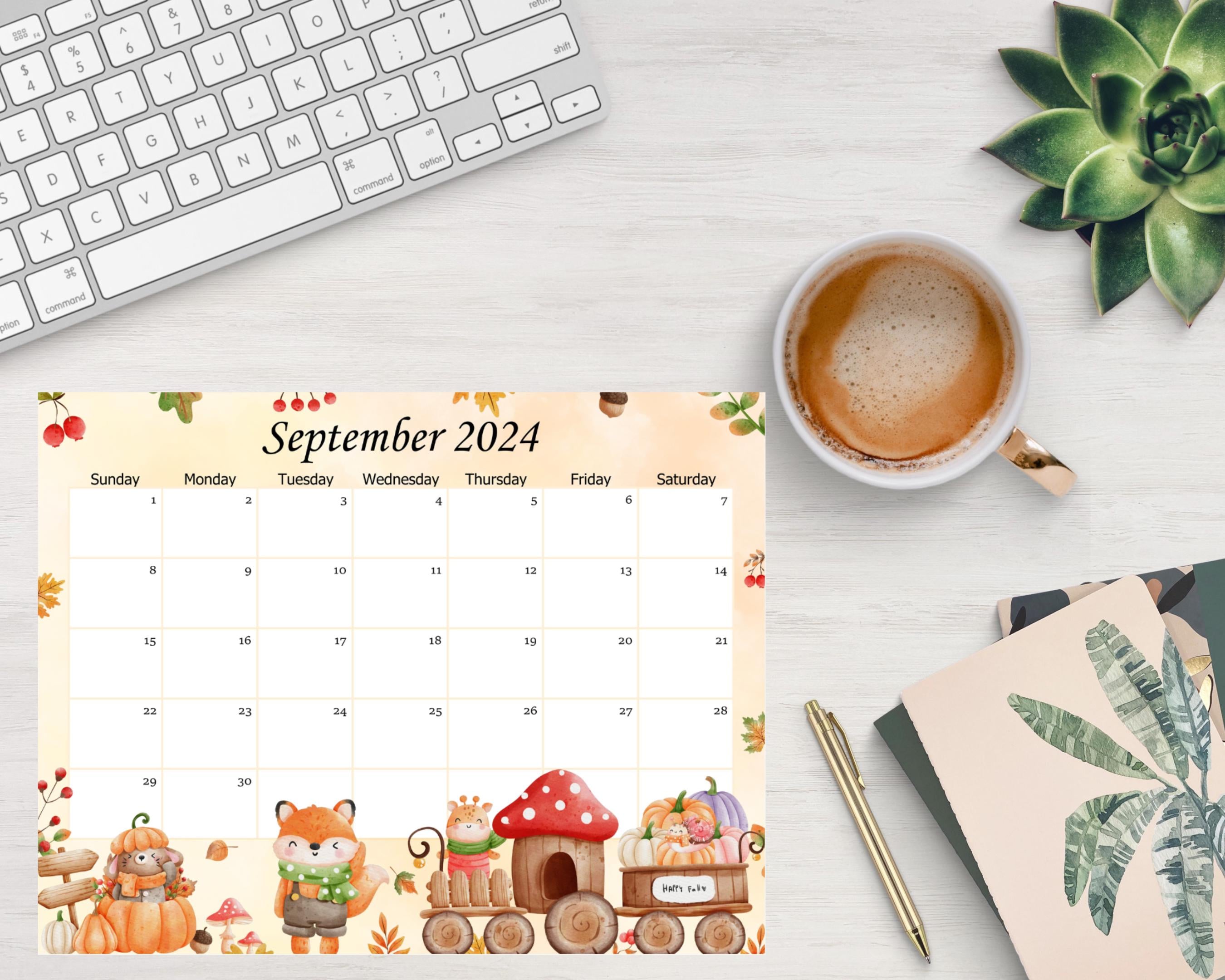 EDITABLE September 2024 Calendar, Cute Autumn Planner, Monthly Kids ...