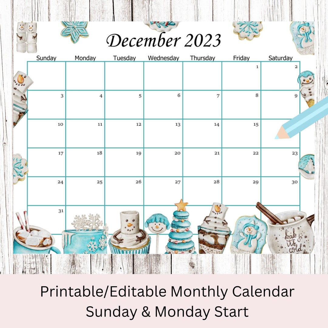 EDITABLE December 2023 Calendar, Christmas With Sweets Planner, Kids ...