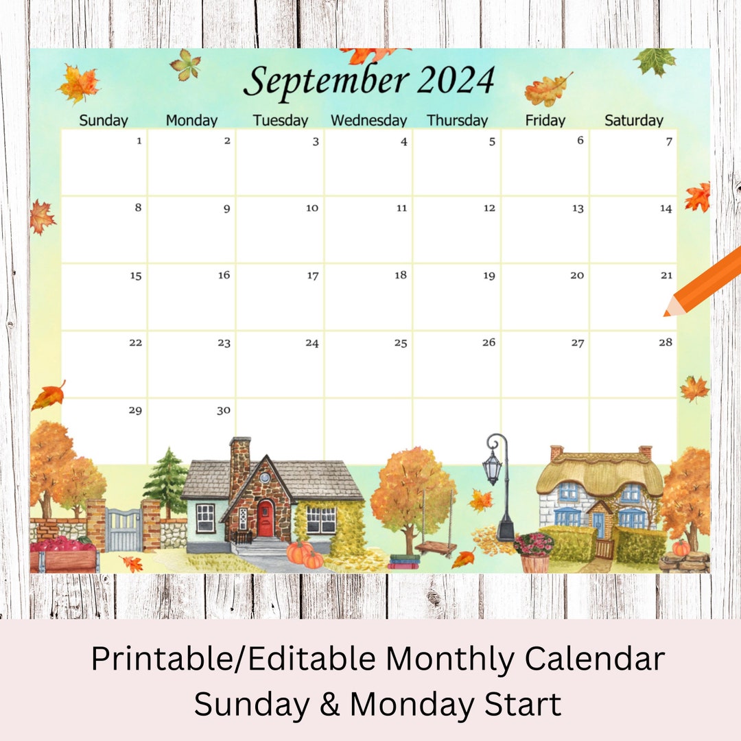 EDITABLE September 2024 Calendar, Beautiful Autumn Planner, Kids School ...