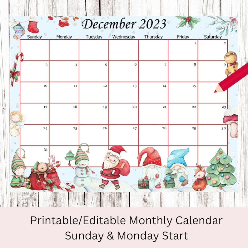 EDITABLE December 2023 Calendar, Christmas Planner, Kids School ...