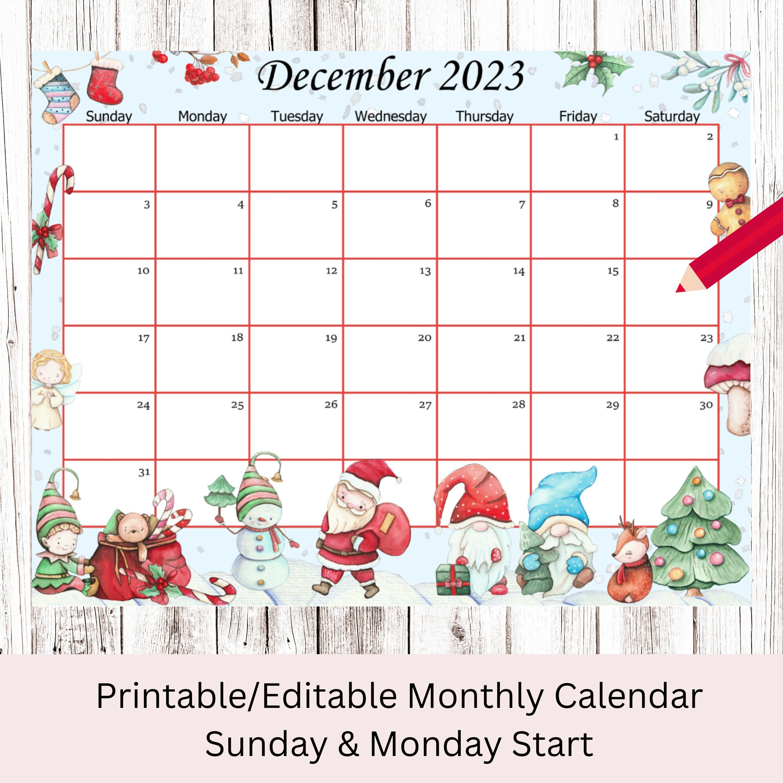 EDITABLE December 2023 Calendar, Christmas Planner, Kids School ...