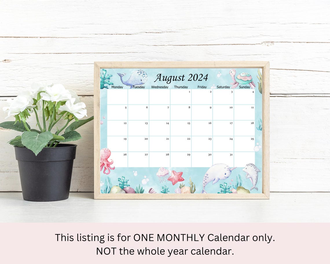EDITABLE August 2024 Calendar, Cute Summer Planner, Monthly Kids School ...
