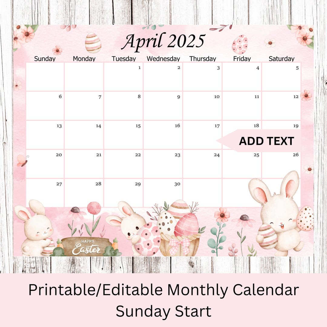 EDITABLE April 2025 Calendar, Cute Easter Day Planner, Kids School ...