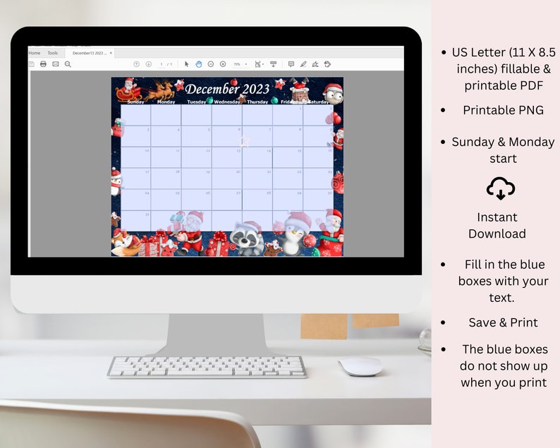EDITABLE December 2023 Calendar, Christmas Planner, Kids School ...