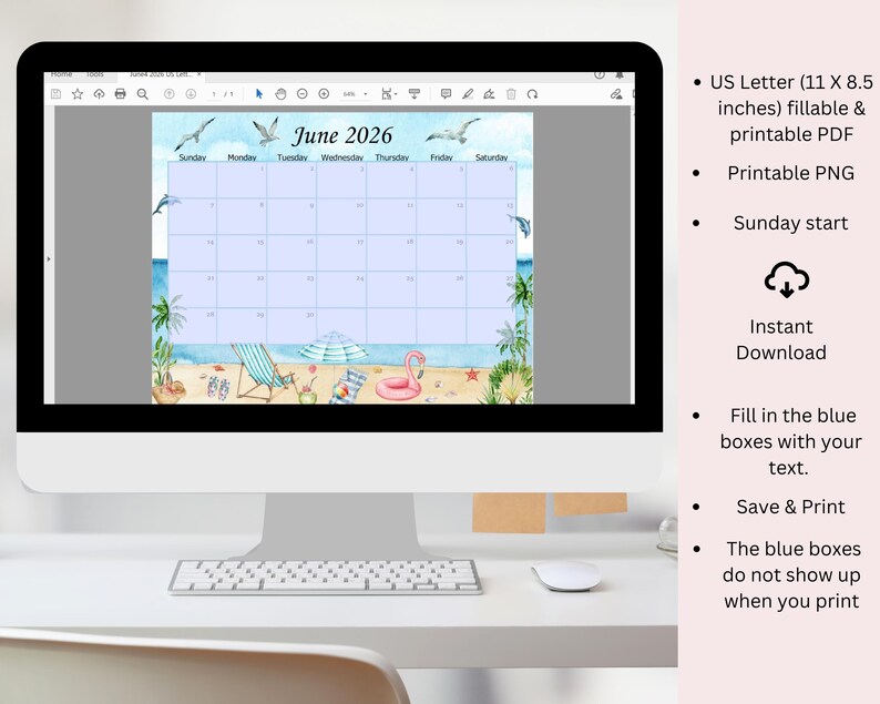 Editable June 2026 Calendar, Summer Planner, School/office/work/home ...