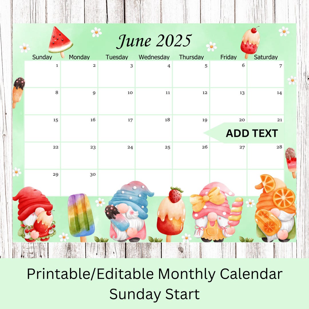 EDITABLE June 2025 Calendar, Summer Planner With Gnomes, Monthly Kids ...