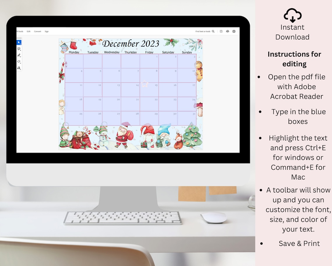 EDITABLE December 2023 Calendar, Christmas Planner, Kids School ...