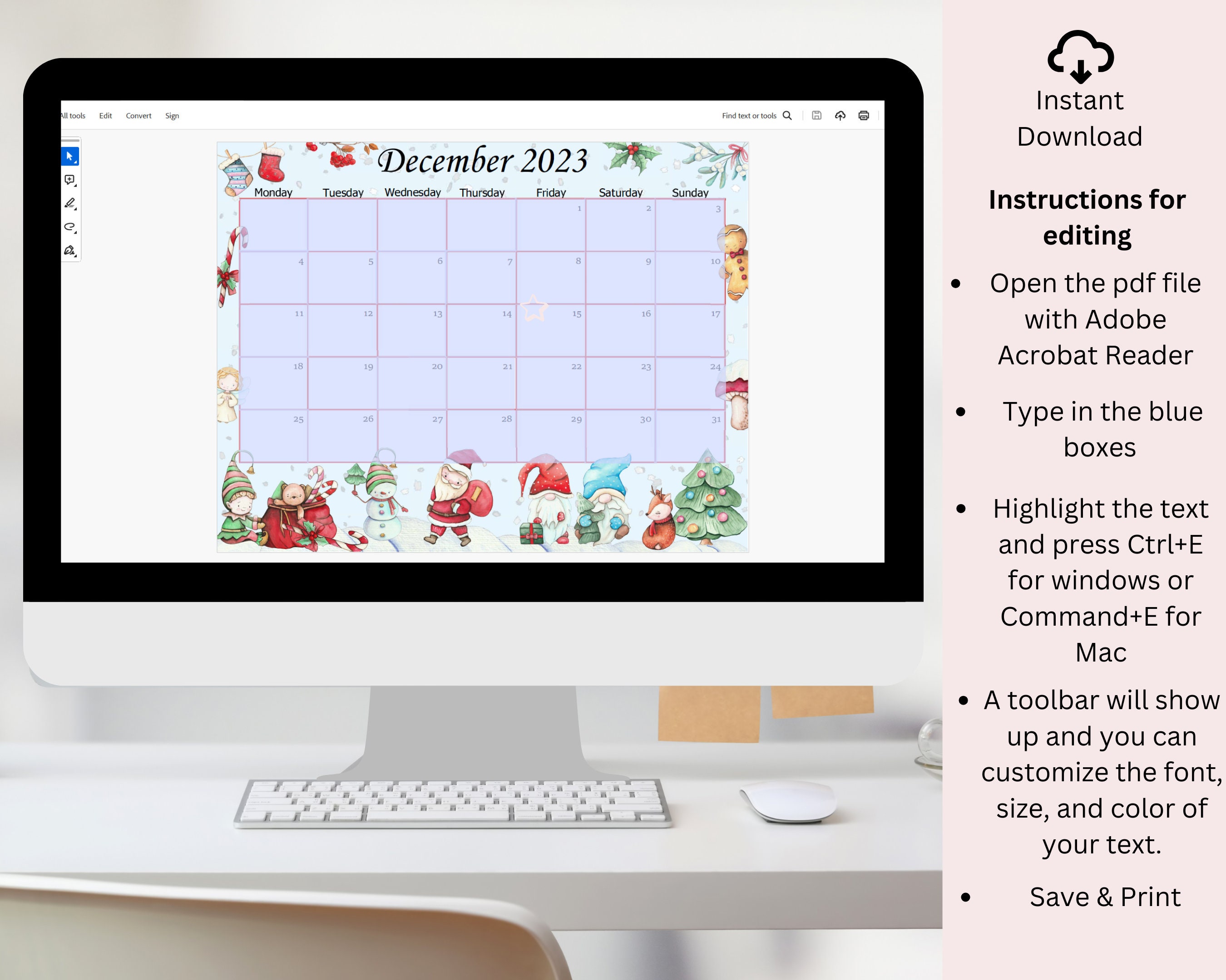 EDITABLE December 2023 Calendar, Christmas Planner, Kids School ...