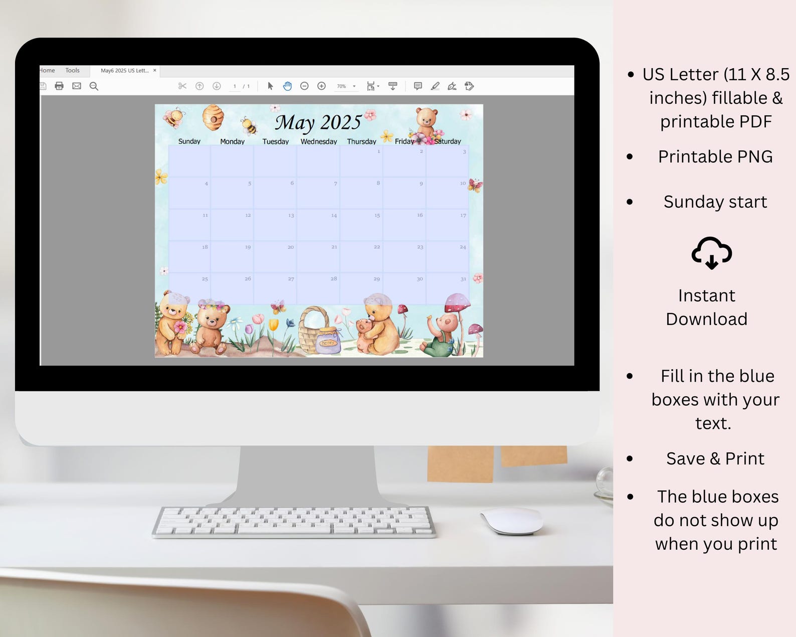 EDITABLE May 2025 Calendar, Cute Spring Planner, Monthly Kids School ...